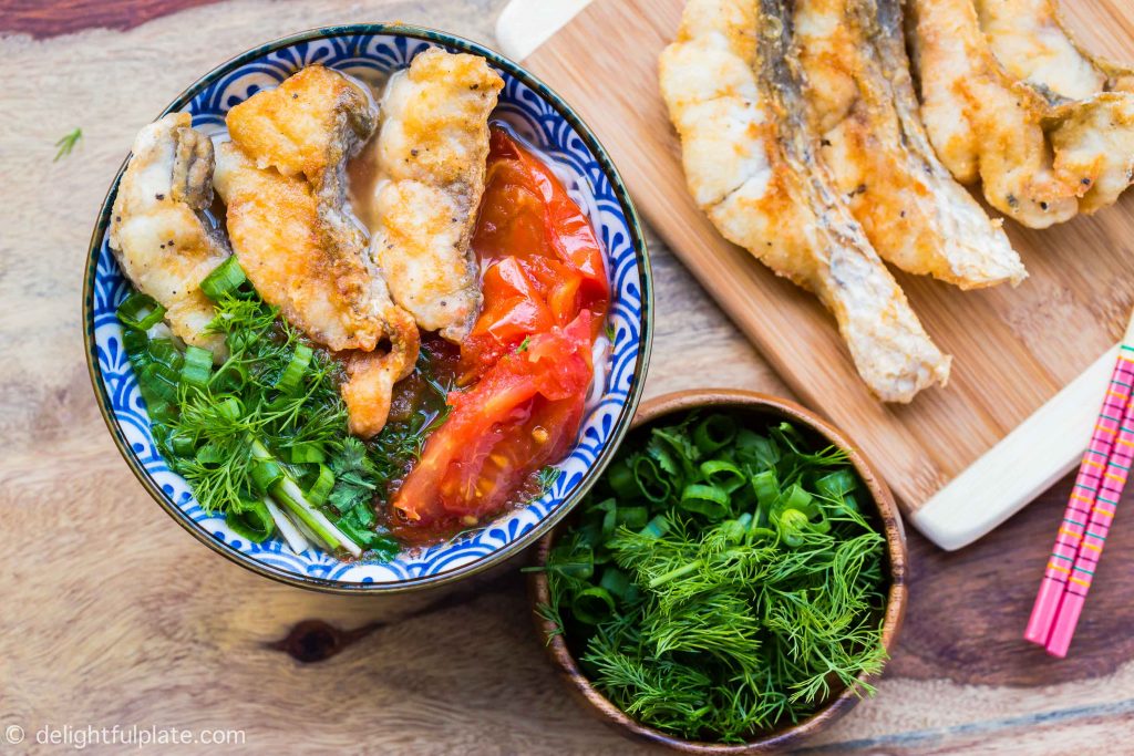 Vietnamese Fried Fish Vermicelli Noodle Soup (Bun Ca) - Delightful Plate