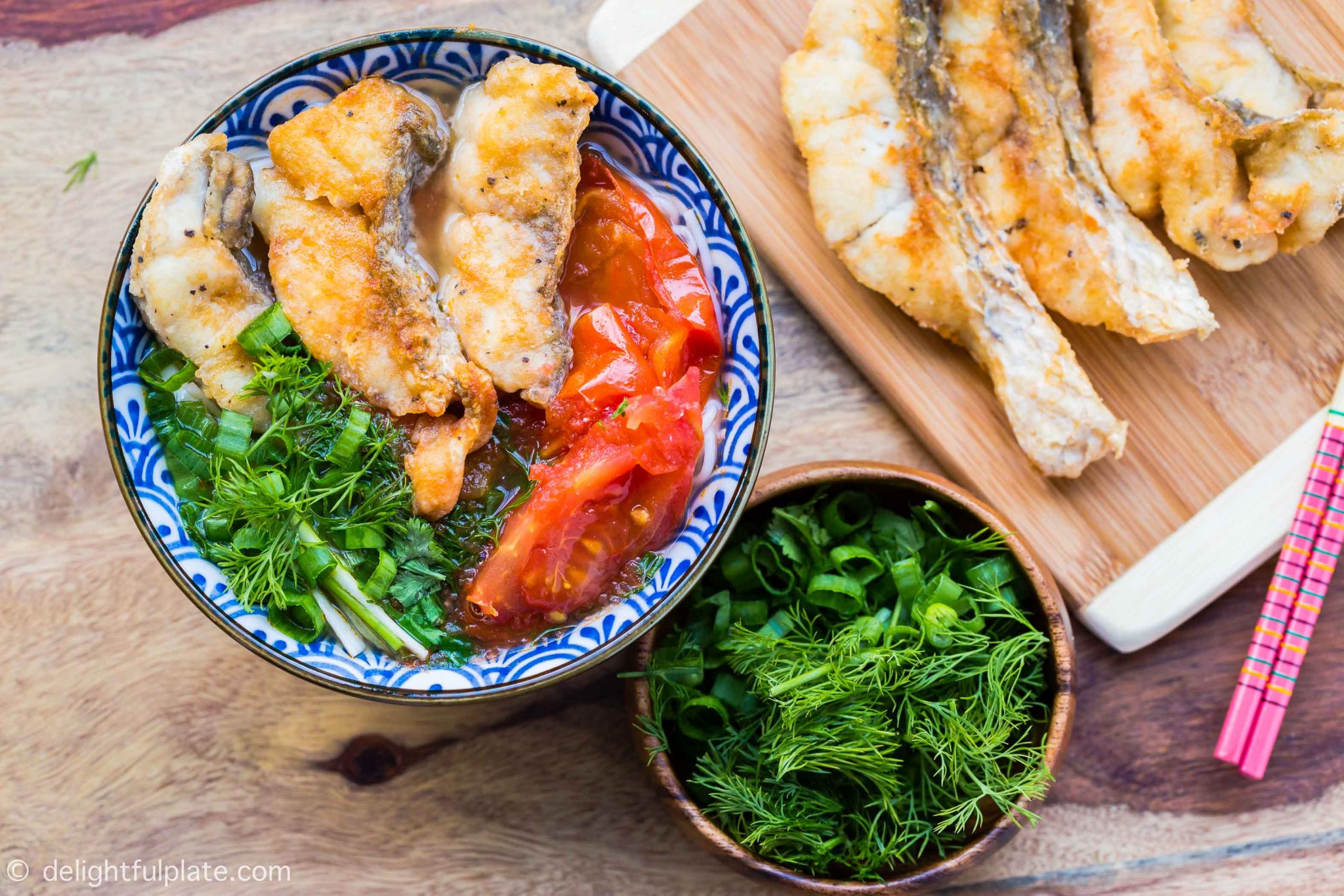 Vietnamese Fried Fish Vermicelli Noodle Soup (Bun Ca) - Delightful Plate