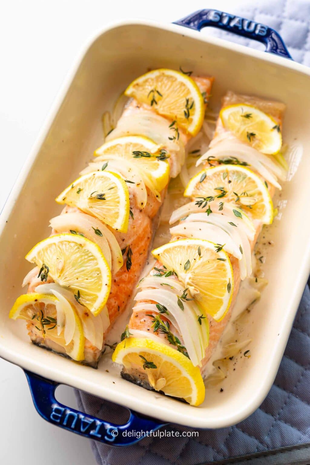 Slow Baked Salmon With Lemon, Herbs And Onion - Delightful Plate