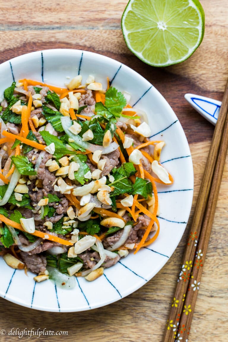 Vietnamese Rare Beef in Lime Juice Salad (Bò Tái Chanh) - Delightful Plate