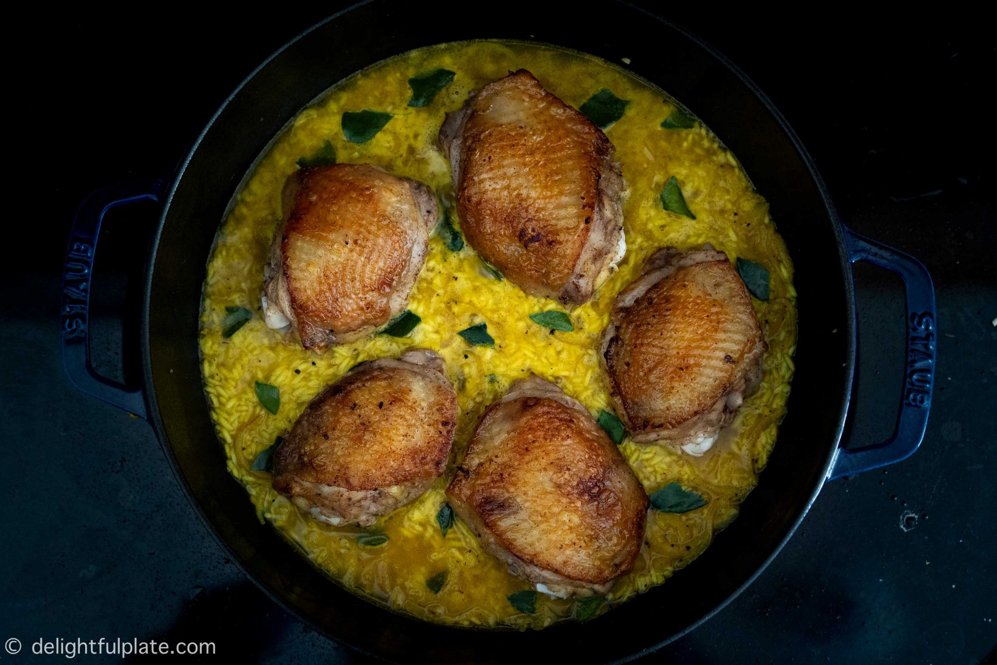 One Pan Chicken and Turmeric Rice - Delightful Plate