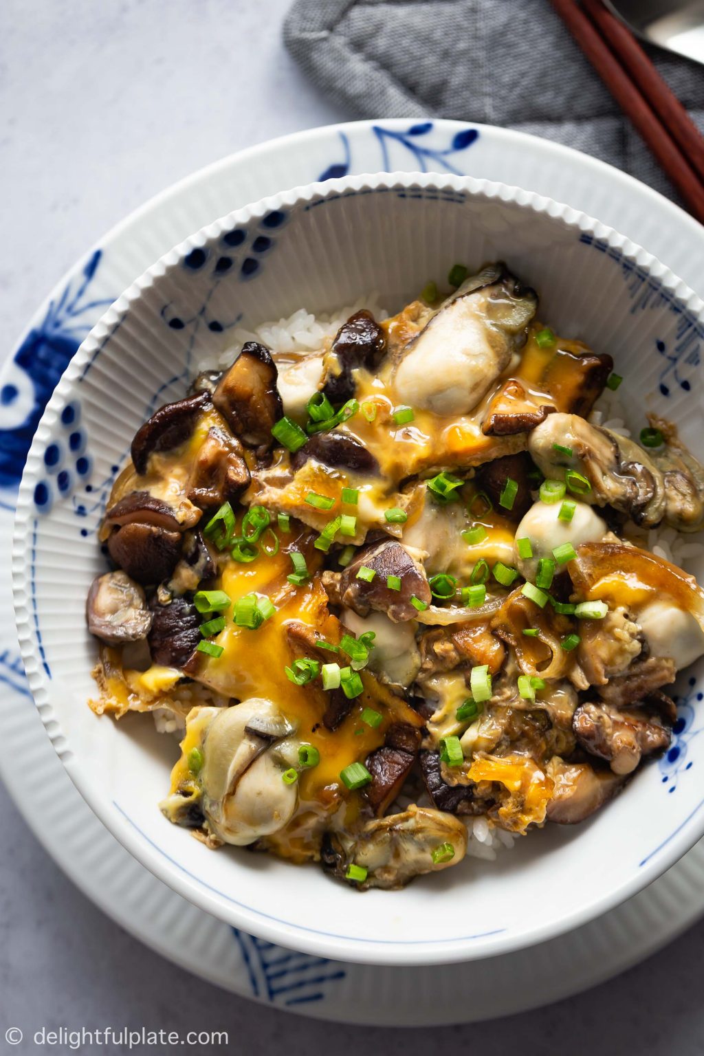Mushroom Oyster Rice Bowl (Oyster Donburi) - Delightful Plate