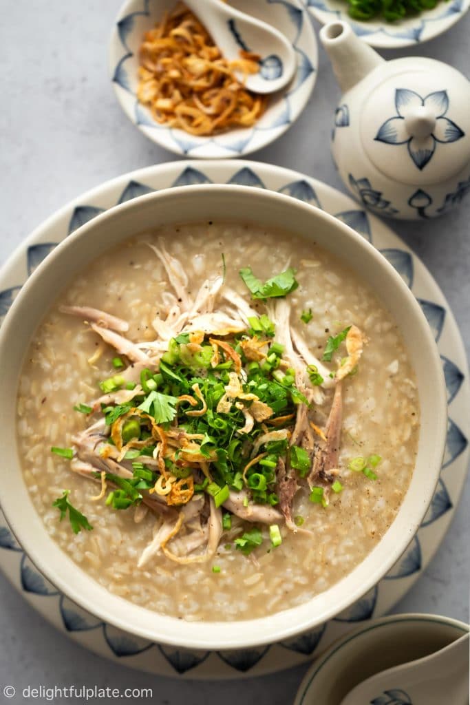 Pressure Cooker Chicken Congee with Brown Rice - Delightful Plate