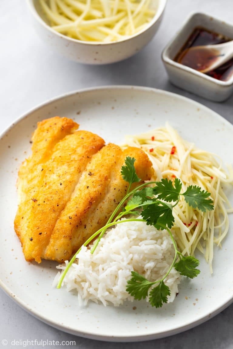 Vietnamese Fried Fish with Green Mango Salad - Delightful Plate