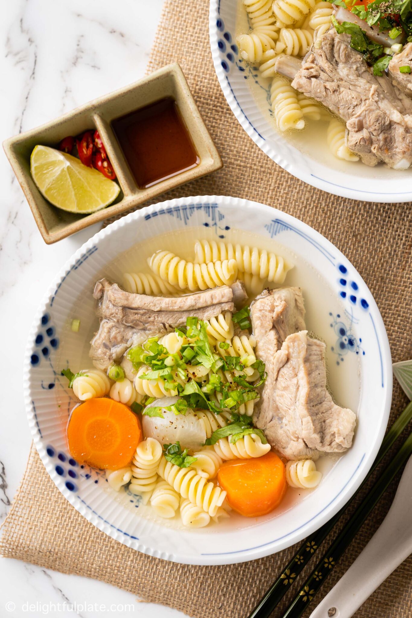 Vietnamese Macaroni Soup with Ribs (Sup Nui Suon Heo) - Delightful Plate