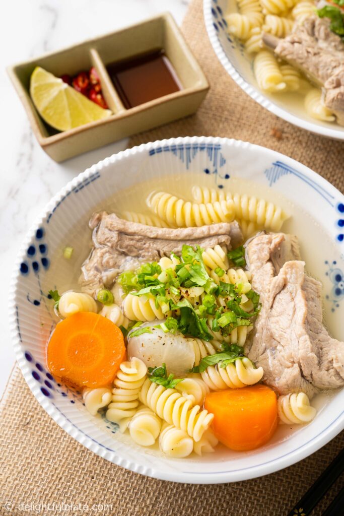Vietnamese Macaroni Soup with Ribs (Sup Nui Suon Heo) - Delightful Plate