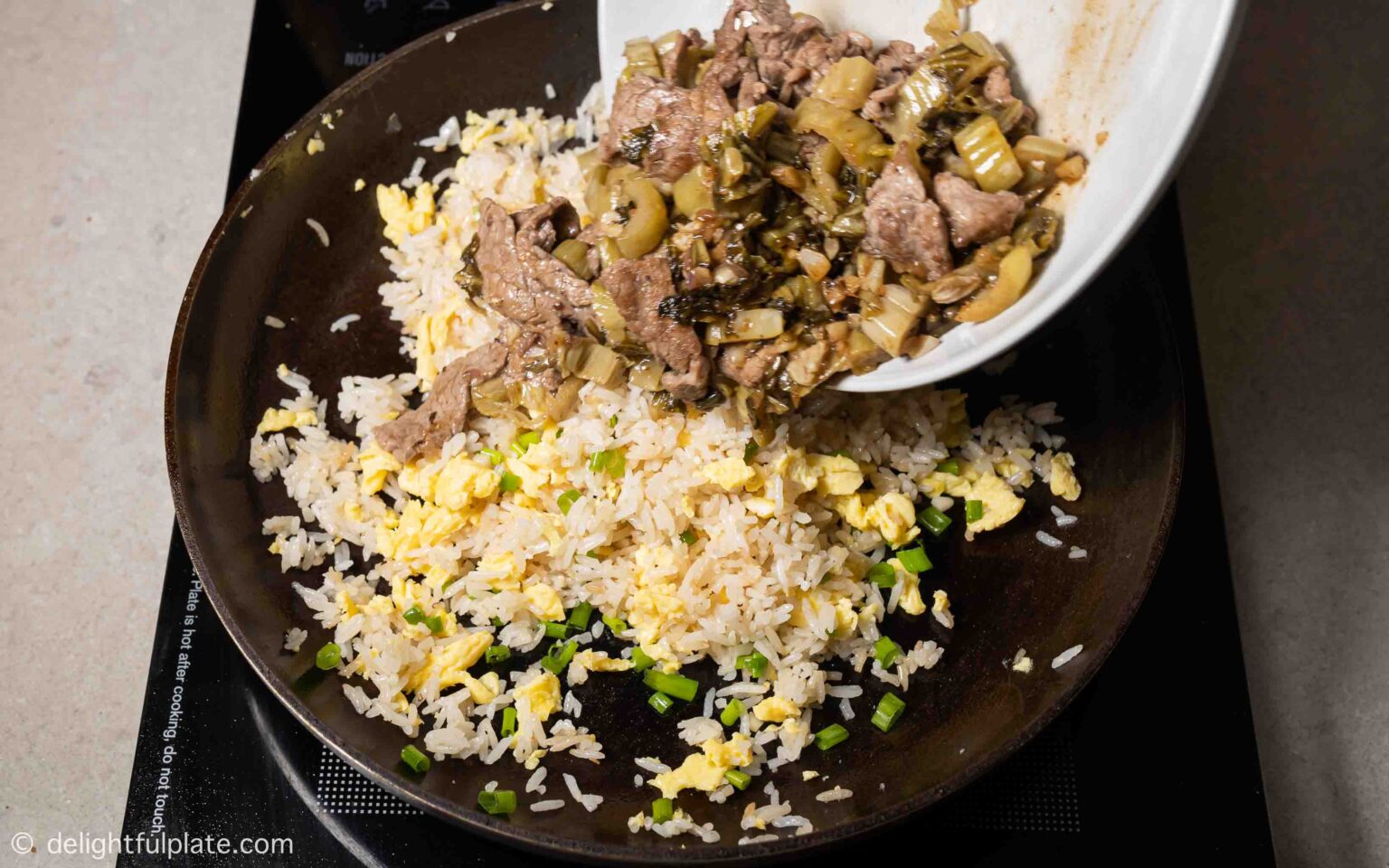 Vietnamese Beef Fried Rice with Pickled Mustard Greens - Delightful Plate