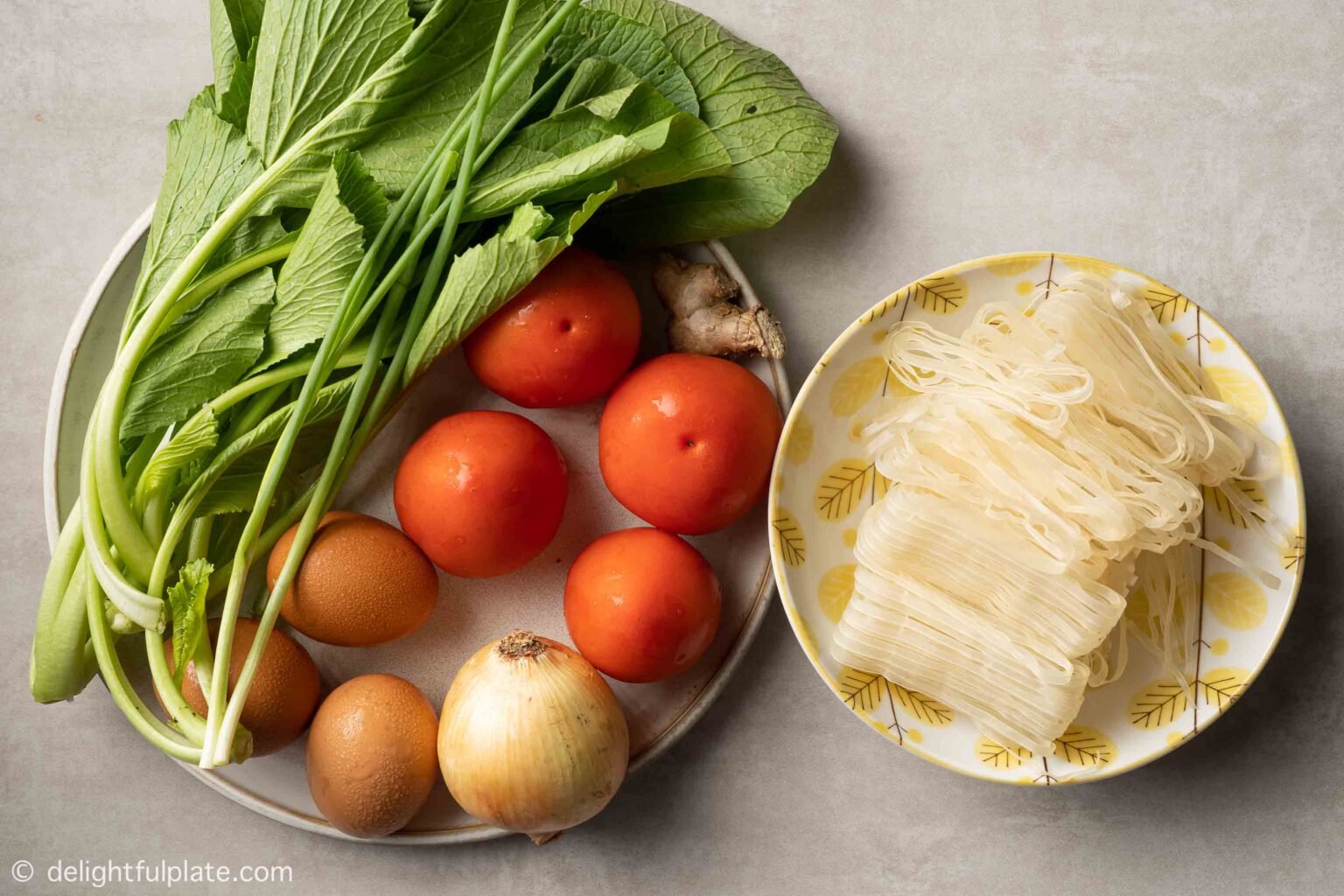 Scrambled Eggs With Tomatoes And Noodles Delightful Plate