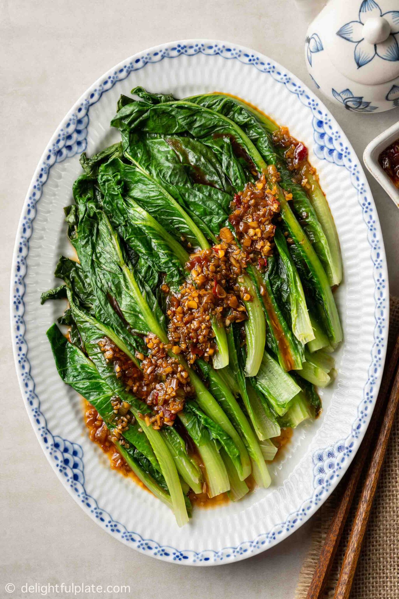 Chinese-style Lettuce with Garlic Sauce - Delightful Plate