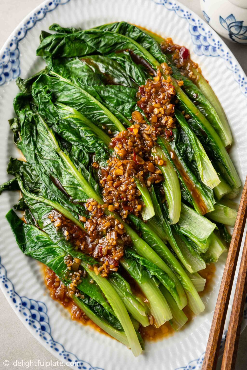 Chinese-style Lettuce with Garlic Sauce - Delightful Plate