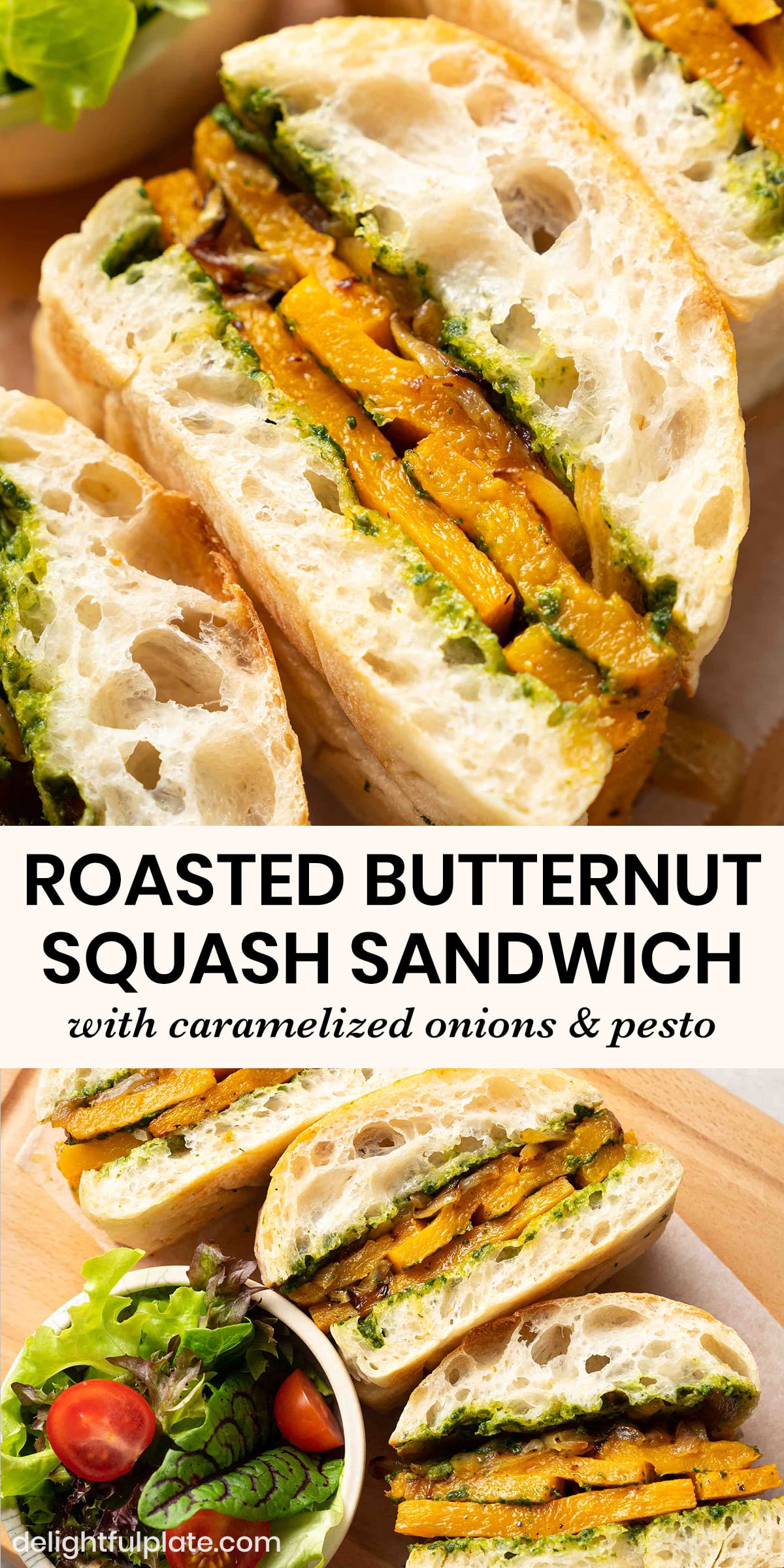 Roasted Butternut Squash Sandwich with Caramelized Onions and Pesto ...