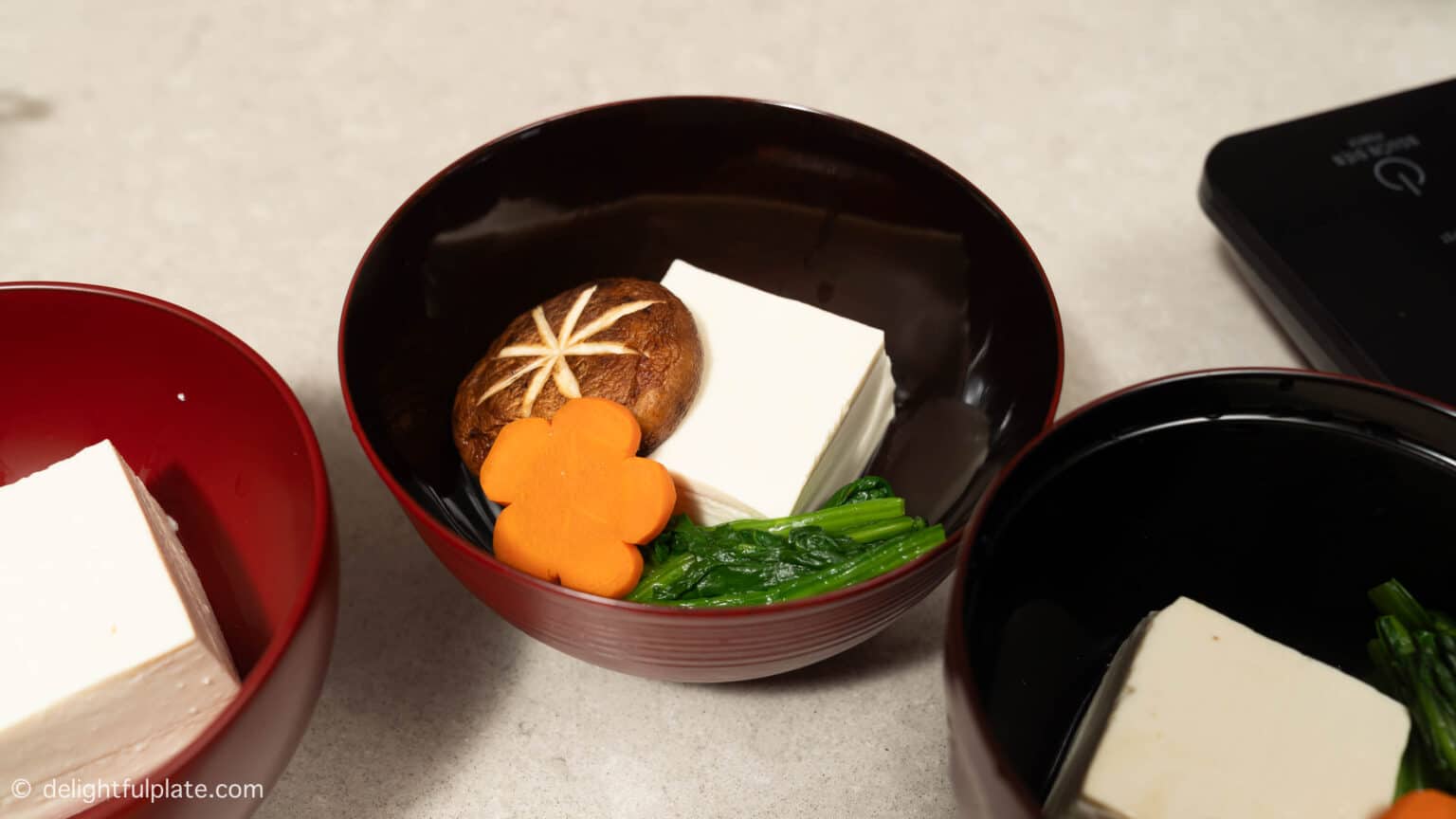 Suimono Clear Soup with Tofu and Vegetables - Delightful Plate