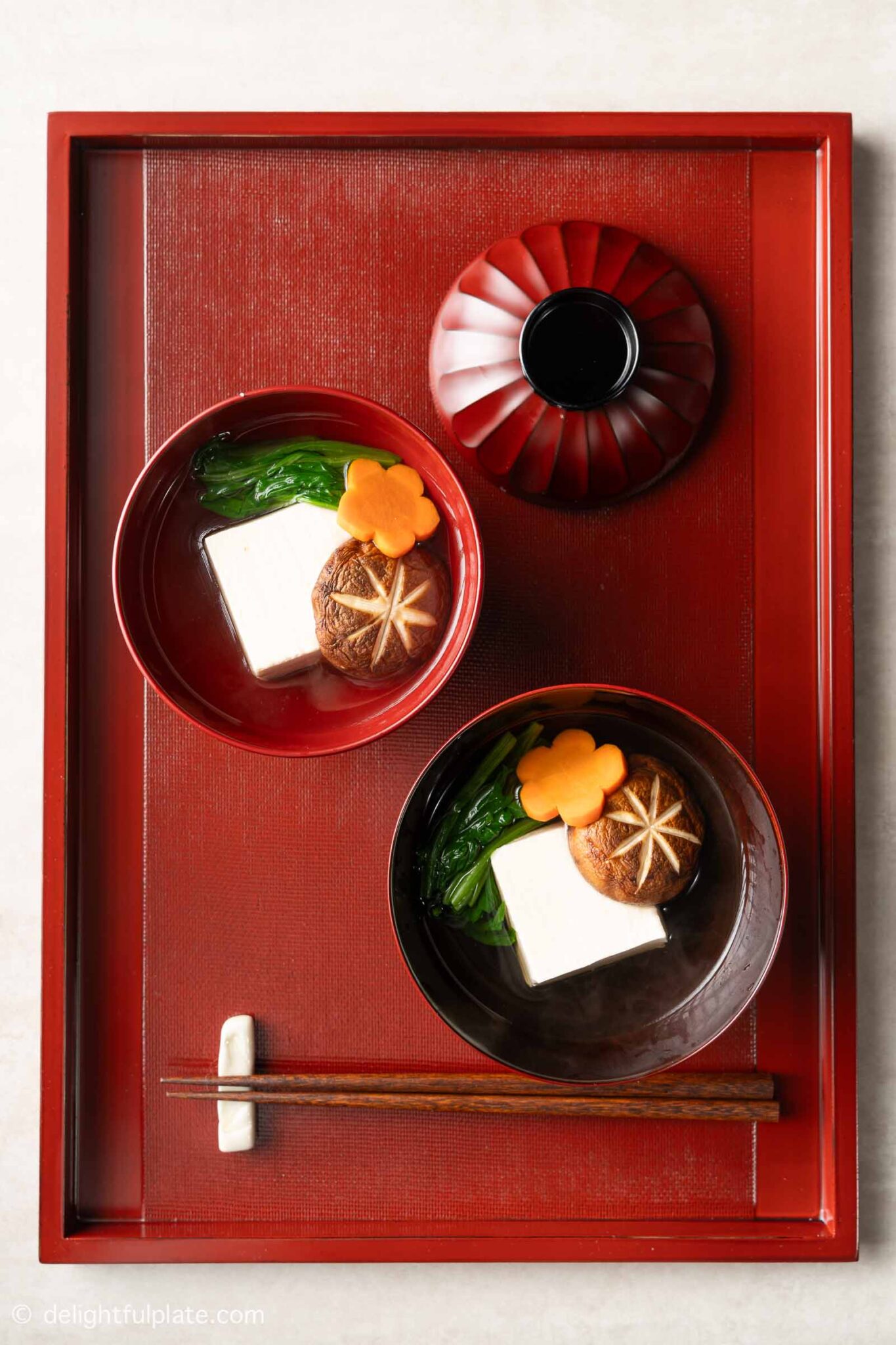 Suimono Clear Soup with Tofu and Vegetables - Delightful Plate