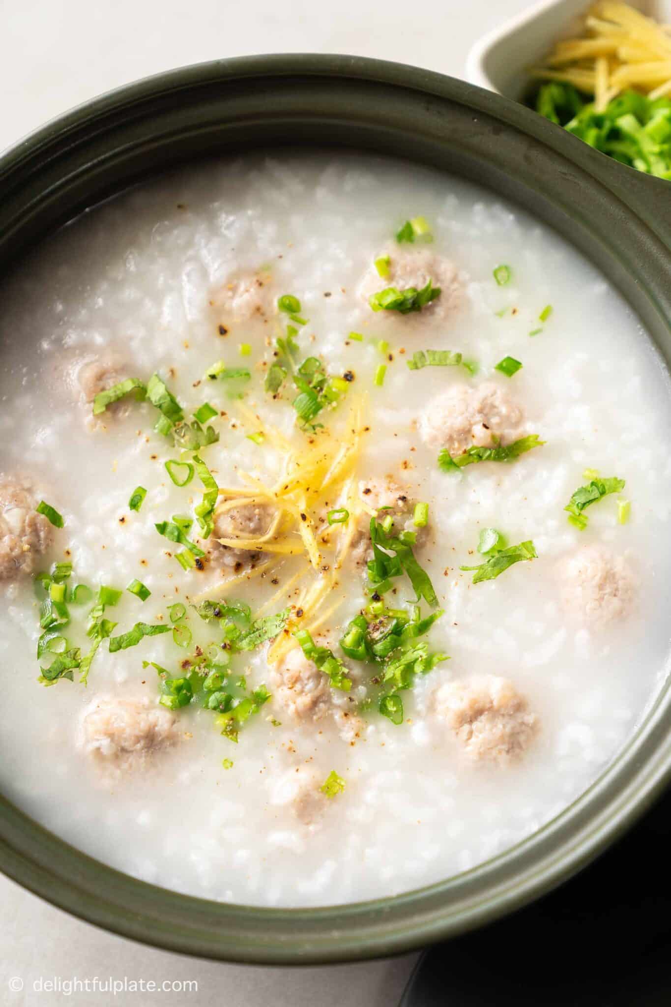 Easy Congee with Pork Meatballs - Delightful Plate