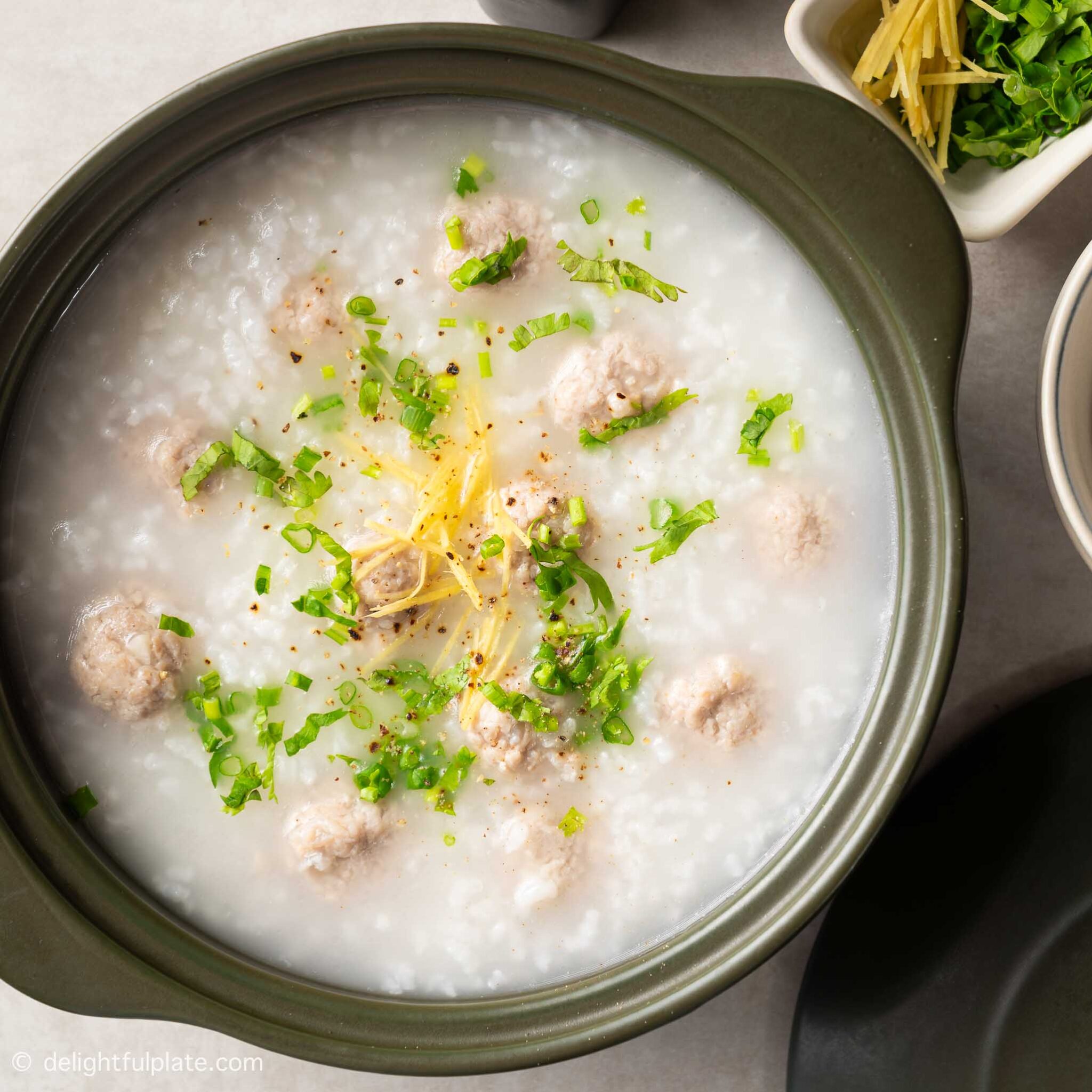 Easy Congee with Pork Meatballs - Delightful Plate