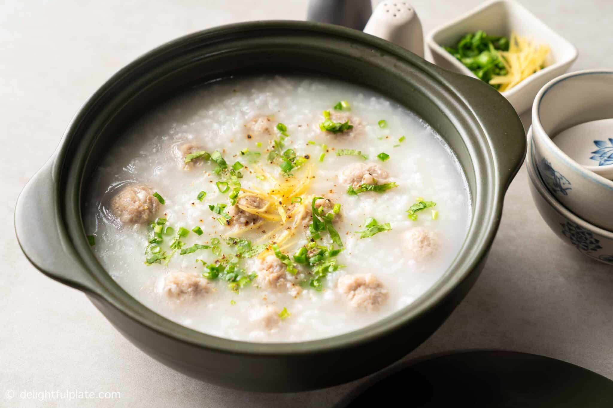 Easy Congee with Pork Meatballs - Delightful Plate