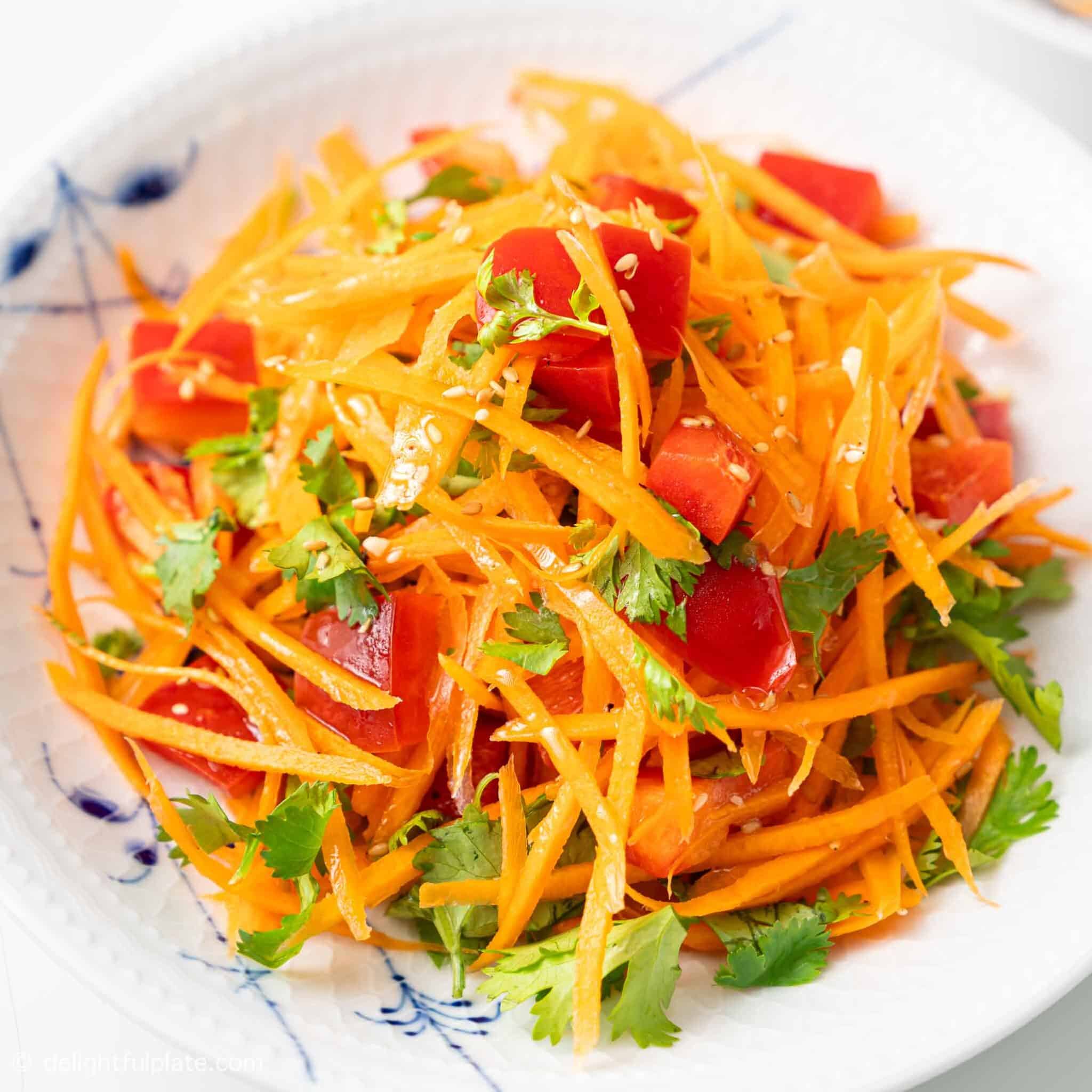 Super Easy Asian Carrot Salad - Delightful Plate